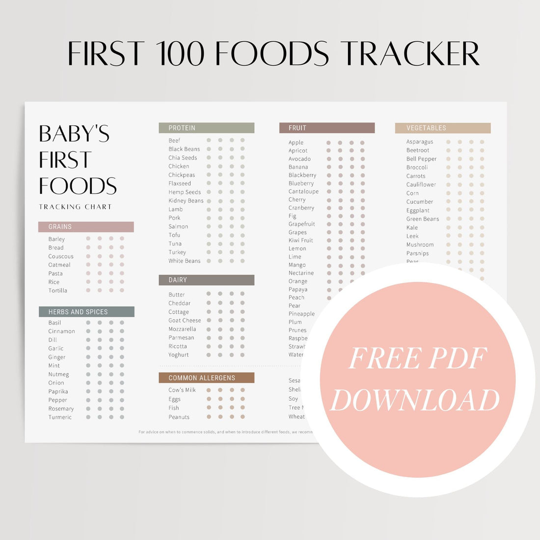 First 100 Foods Tracker — Free Printable PDF for Baby – Little Puku